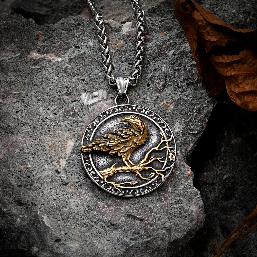 WorldNorse Vintage Embossed Raven Odin Necklace