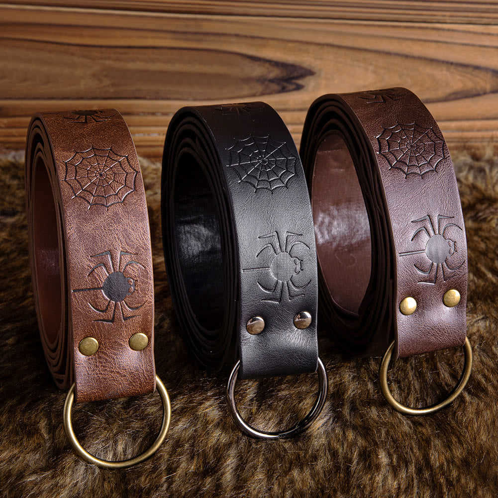 WorldNorse Retro Spider Web Embossed Leather Belt - O-Ring Buckle ...