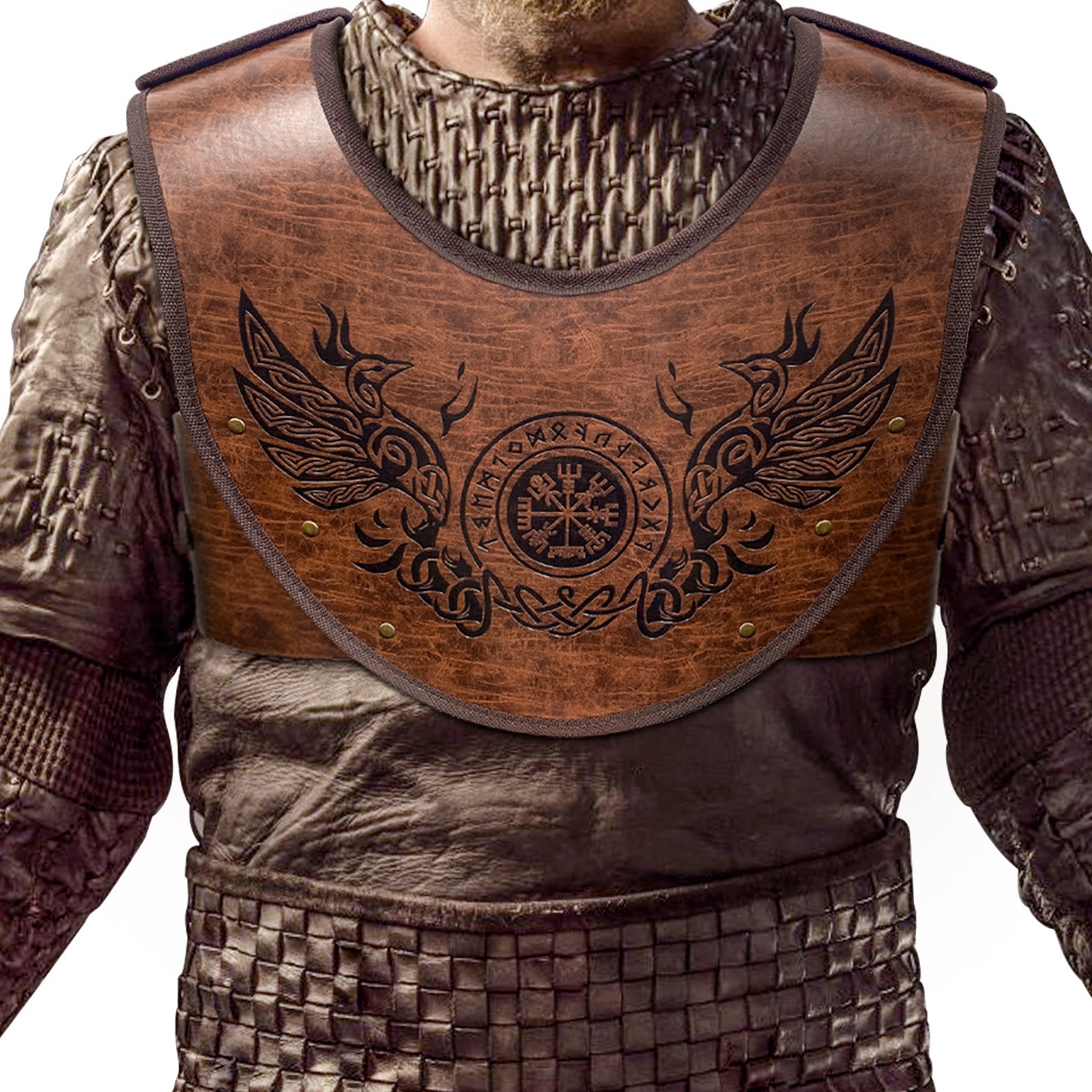 WorldNorse Leather Vegvisir Chest Armor - Celtic Knot Wolves Viking ...