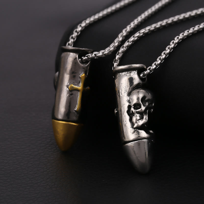 WorldNorse Skull Wrap Bullet Cross Necklace - Stainless Steel 60cm Chain