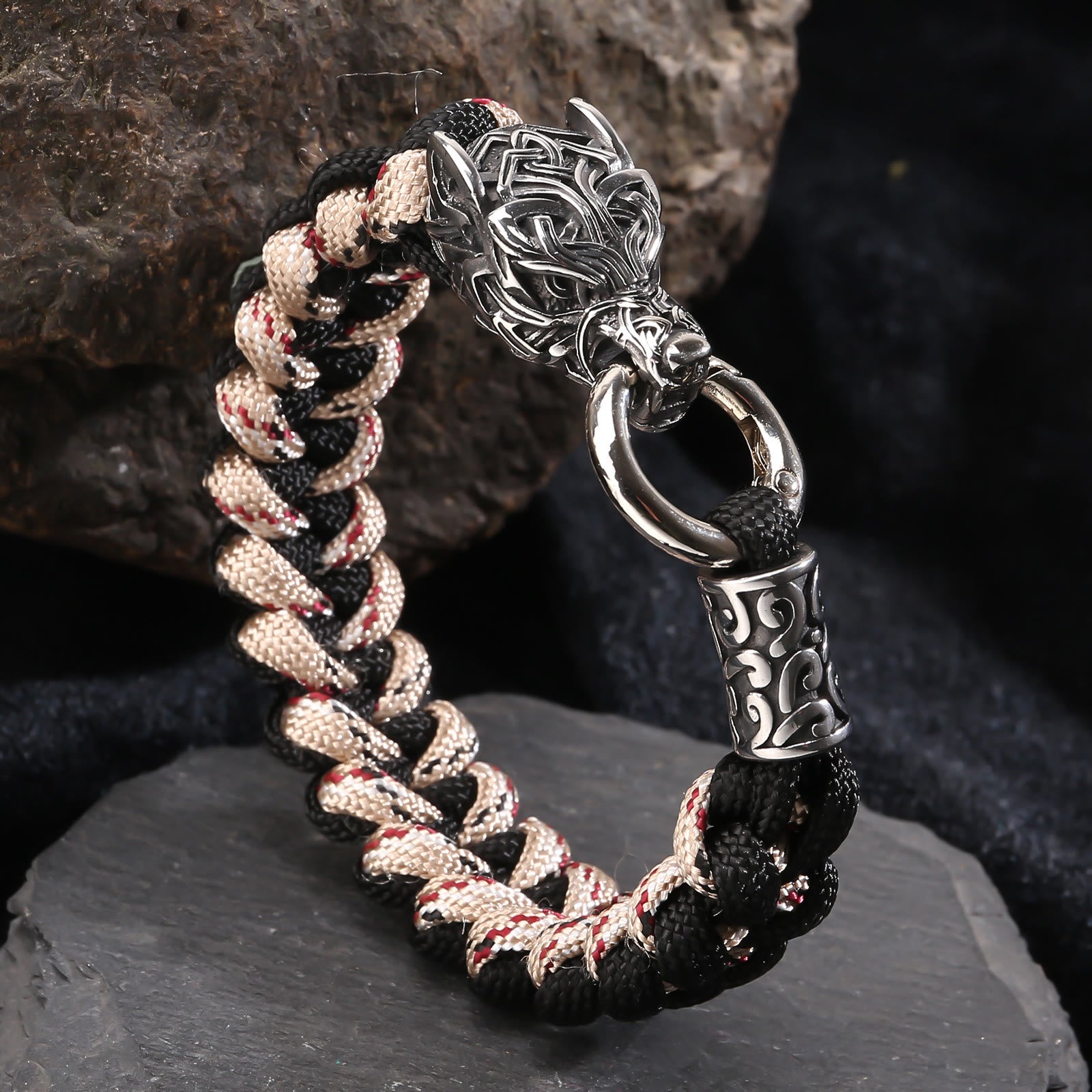 WorldNorse Viking Wolf Head Bear Braided Bracelet