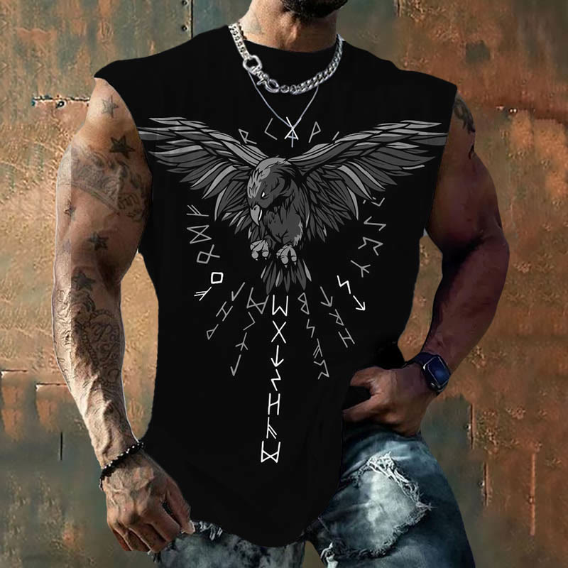 WorldNorse Viking Rune Raven Print Vest