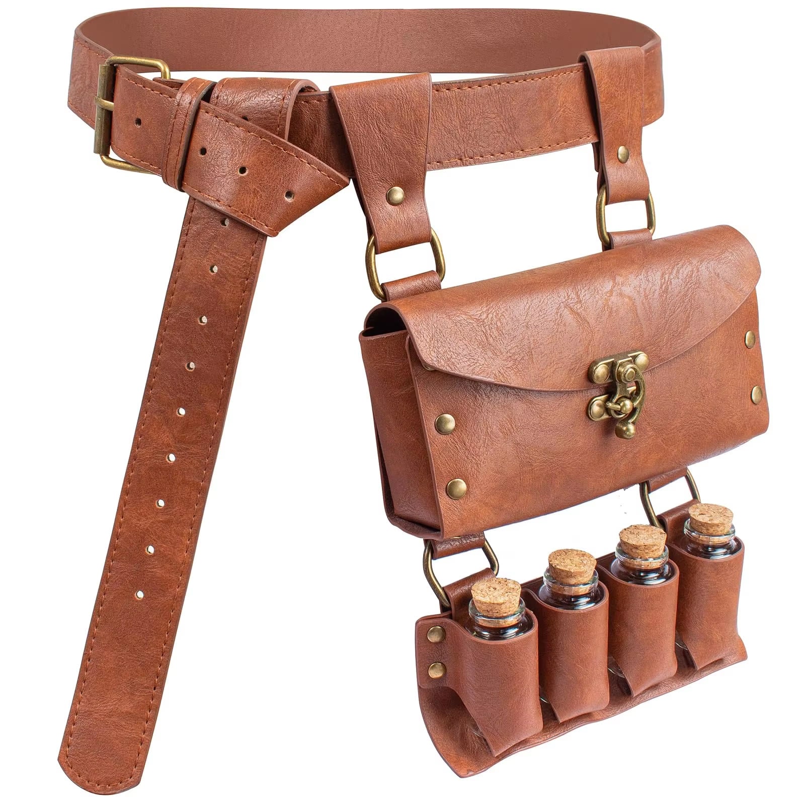 WorldNorse Medieval Leather Belt Pouch with 4 Cork Potion Bottles ...