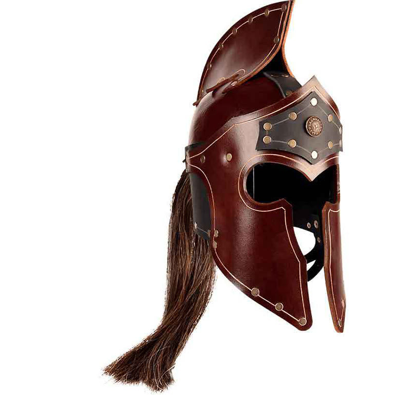 WorldNorse Vintage Warrior Hair Tassel Leather Helmet - Handcrafted Armory