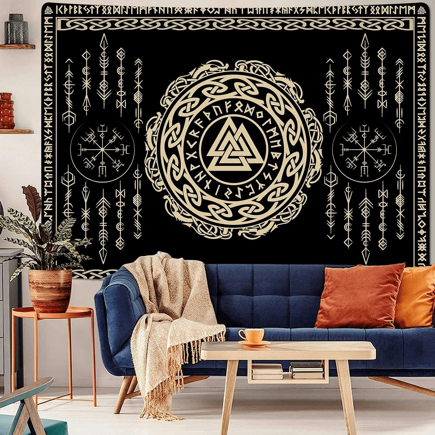 WorldNorse Valknut Celtic Knot Rune Tapestry - Nordic Wall Hanging Decor
