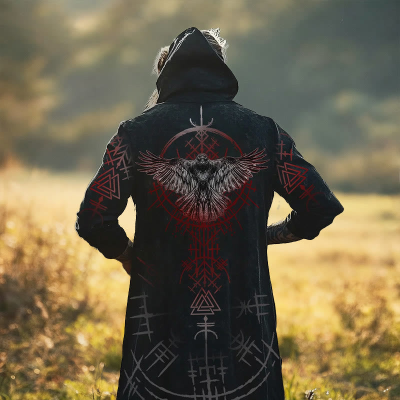 WorldNorse Mystic Vegvisir Raven Rune Hooded Cloak Coat - Flannel Fall ...