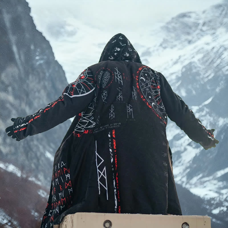 WorldNorse Crimson Rune Occult Hooded Cloak Coat - Flannel Hooded ...