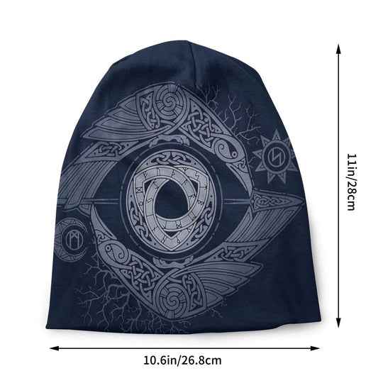 WorldNorse Raven Triquetra Rune Navy Beanie - Viking Inspired Warm Hat