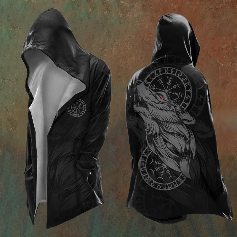 WorldNorse Gothic Vegvisir Rune Fenrir Artistic Hooded Jacket for Men