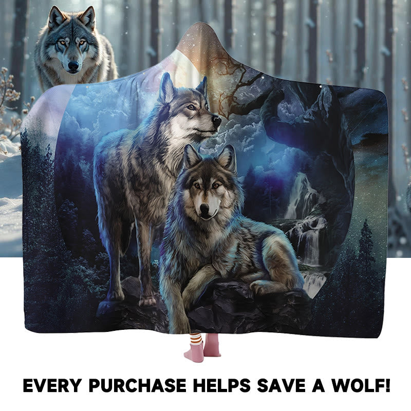 WorldNorse Nebula Grove Wolf Hooded Blanket - Soft Flannel Hooded Throw ...
