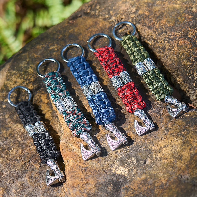WorldNorse Viking Axe Rune Emblem Braided Keychain