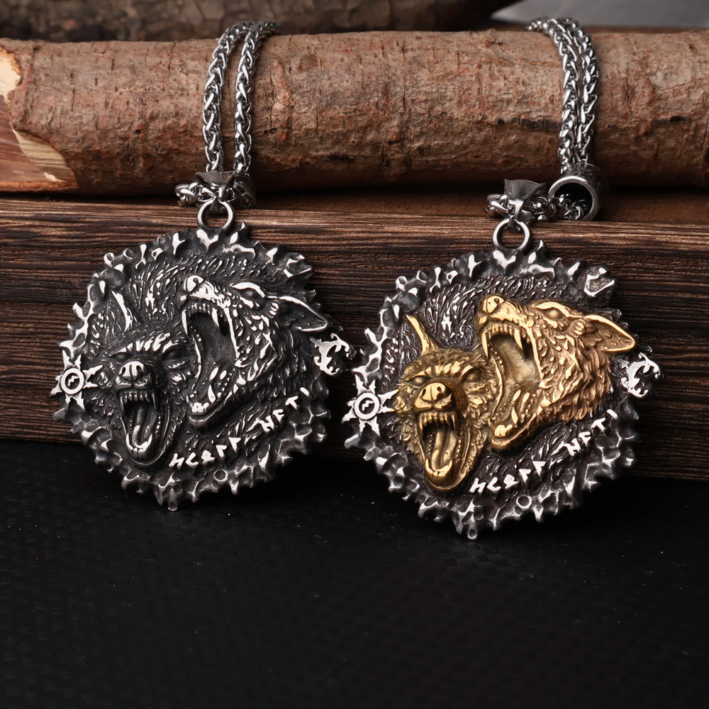 WorldNorse Norse Double Wolf Head Fierce Necklace