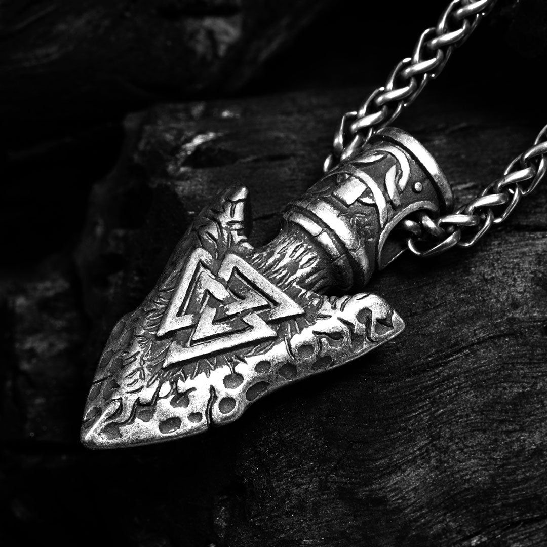 WorldNorse Valknut Stone Spear Stainless Steel Viking Pendant Necklace
