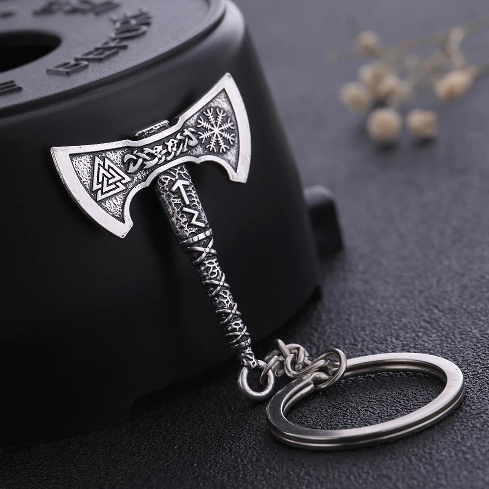 Viking Axe Keychain – Norse Axe Pendant with Valknut, Helm of Awe ...