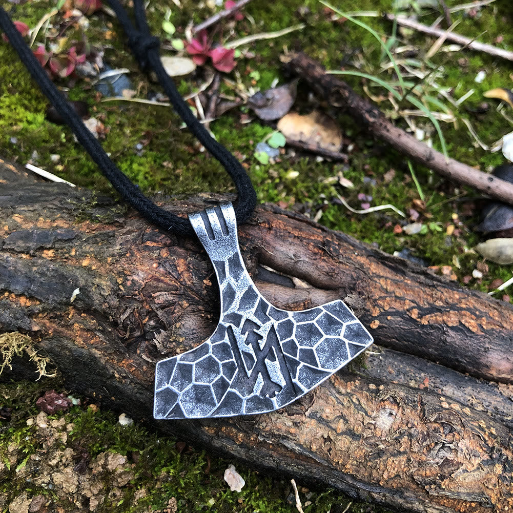 WorldNorse Old Jarl Mjolnir Rune Rope Necklace